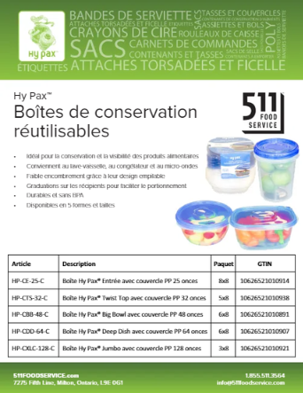 Hy Pax - Boîtes de conservation réutilisables – 511Foodservice