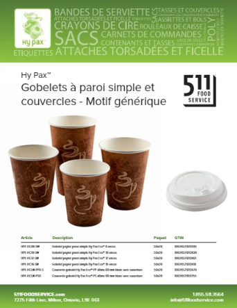 Hy Pax - Gobelets à paroi simple et couvercles (générique) – 511Foodservice