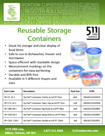 Hy Pax - Reusable Storage Containers – 511Foodservice