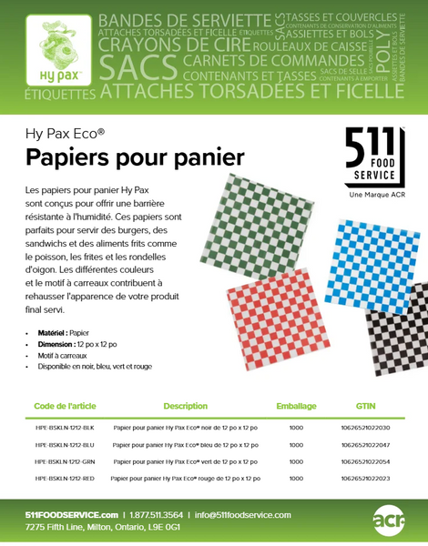 Hy Pax - Papiers pour panier – 511Foodservice