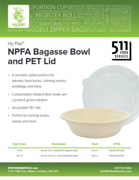 Hy Pax - NPFA Bagasse Bowl and PET Lid – 511Foodservice