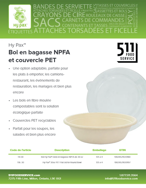 Hy Pax - Bol en bagasse NPFA et couvercle PET – 511Foodservice