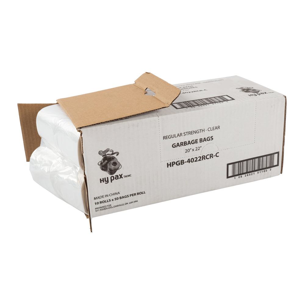 Garbage Bag 20x22 Regular Clear, Case 50x10 – 511Foodservice